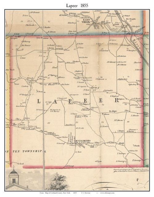 Lapeer, New York 1855 Old Town Map Custom Print - Cortland Co. - OLD MAPS