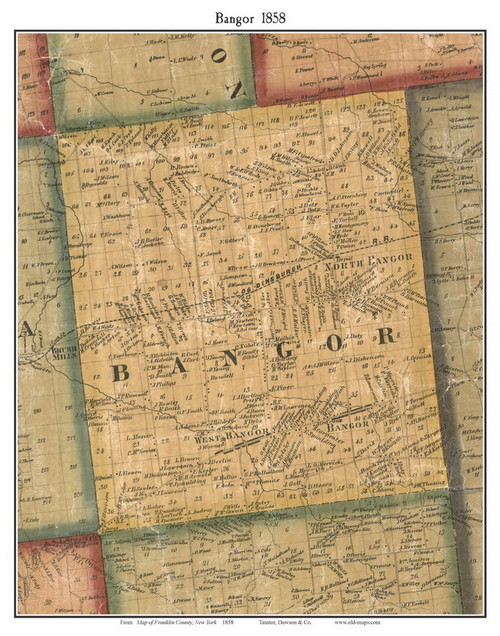 Bangor, New York 1858 Old Town Map Custom Print - Franklin Co. - OLD MAPS