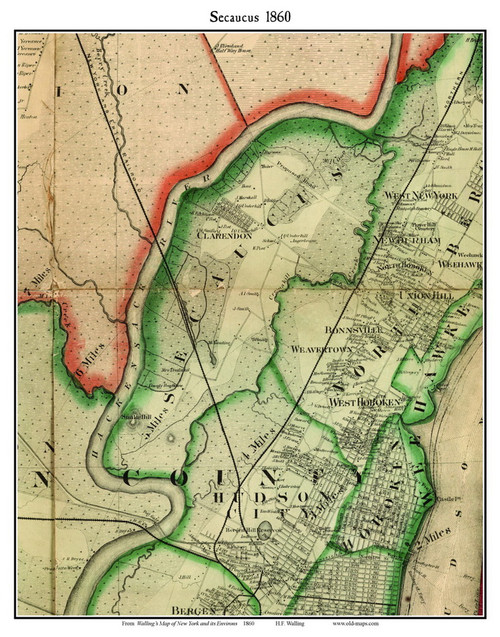 Secaucus, New Jersey 1860 Old Town Map Custom Print - NYC Environs ...