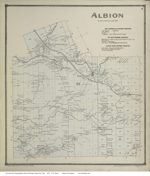 Albion, New York 1867 - Old Town Map Reprint - Oswego Co. - OLD MAPS