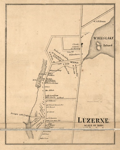Luzerne Village, New York 1858 Old Town Map Custom Print - Warren Co ...