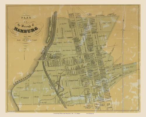 Borough of Hamburg, Pennsylvania 1860 Old Town Map Custom Print - Berks ...