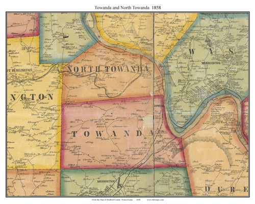 Towanda and North Towanda Township, Pennsylvania 1858 Old Town Map ...