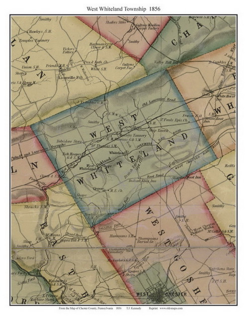 West Whiteland Township, Pennsylvania 1856 Old Town Map Custom Print ...