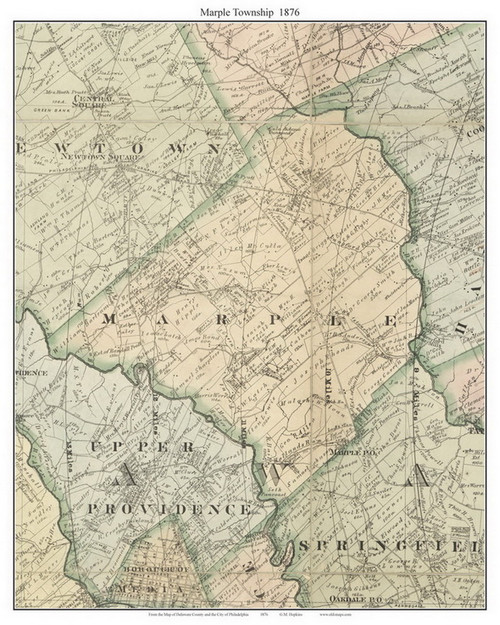 Marple Township, Pennsylvania 1876 Old Town Map Custom Print - Delaware ...