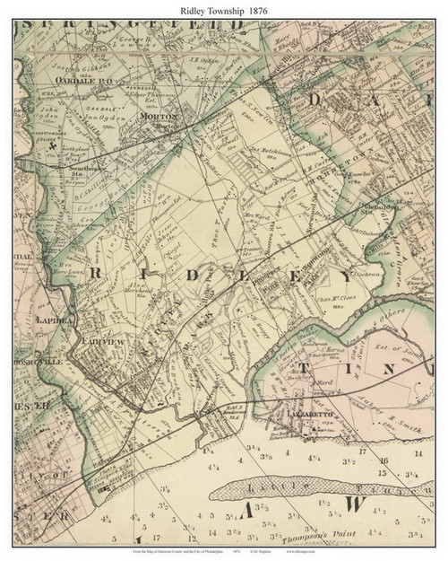 Ridley Township, Pennsylvania 1876 Old Town Map Custom Print - Delaware ...