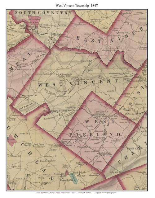 West Vincent Township, Pennsylvania 1847 Old Town Map Custom Print ...