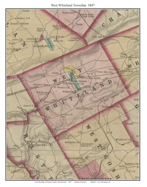 West Whiteland Township, Pennsylvania 1847 Old Town Map Custom Print ...