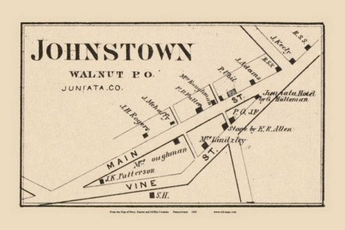 Johnstown Village, Beale Township, Pennsylvania 1863 Old Town Map ...