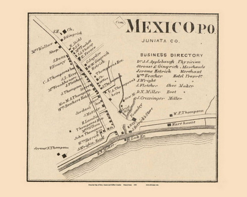 Mexico Village, Walker Township, Pennsylvania 1863 Old Town Map Custom ...