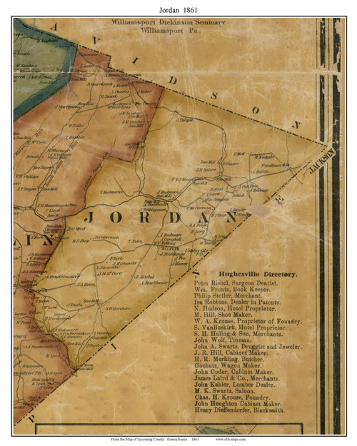 Jordan Township, Pennsylvania 1861 Old Town Map Custom Print - Lycoming ...