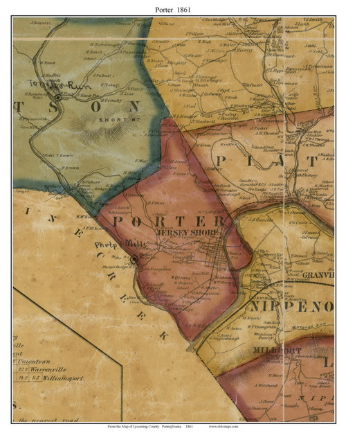 Porter Township, Pennsylvania 1861 Old Town Map Custom Print - Lycoming ...
