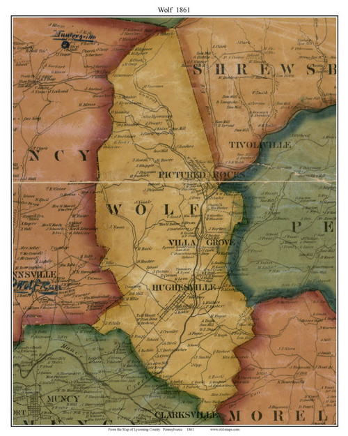 Wolf Township, Pennsylvania 1861 Old Town Map Custom Print - Lycoming ...