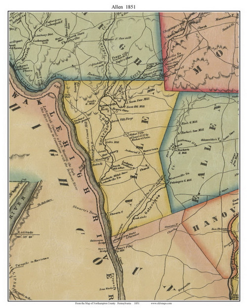 Allen Township, Pennsylvania 1851 Old Town Map Custom Print ...