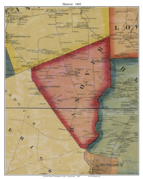 Hanover Township Pennsylvania 1860 Old Town Map Custom Print ...