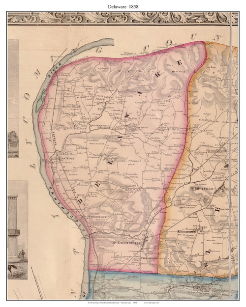 Delaware Township, Pennsylvania 1858 Old Town Map Custom Print ...