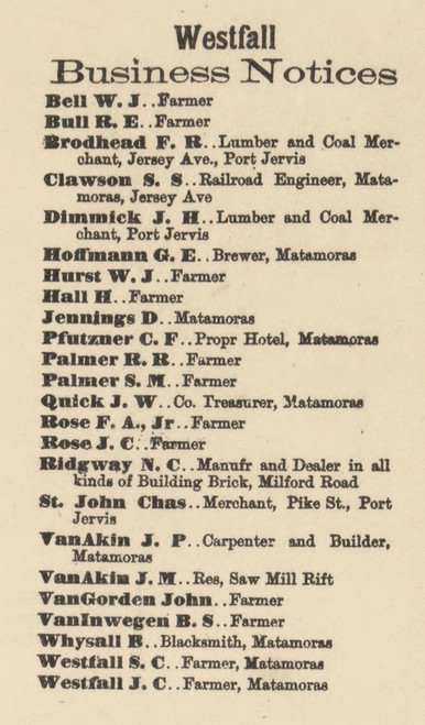Westfall Business Notices - Westfall Township, Pennsylvania 1872 Old ...