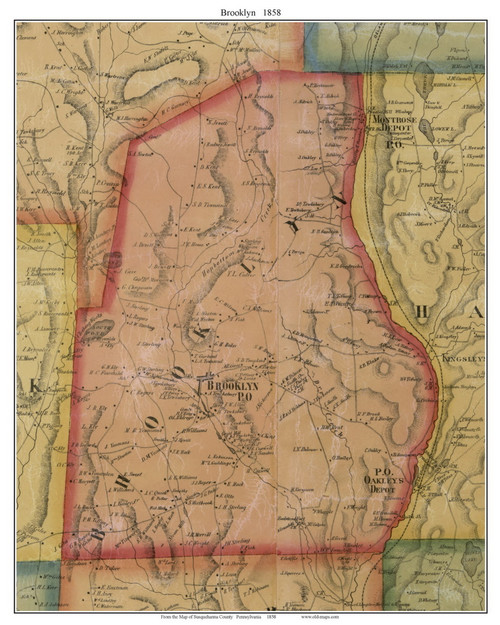 Brooklyn Township, Pennsylvania 1858 Old Town Map Custom Print ...