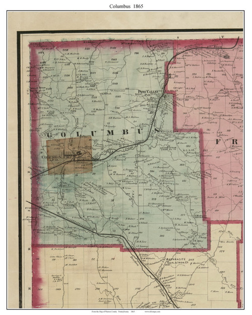 Columbus Township, Pennsylvania 1865 Old Town Map Custom Print - Warren ...