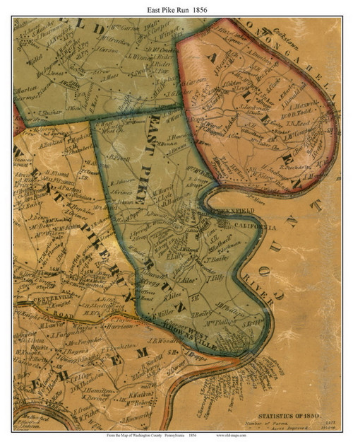 East Pike Run Township, Pennsylvania 1856 Old Town Map Custom Print ...