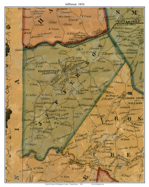 Jefferson Township, Pennsylvania 1856 Old Town Map Custom Print ...