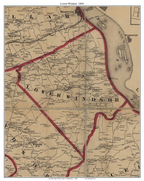 Lower Windsor Township, Pennsylvania 1860 Old Town Map Custom Print ...