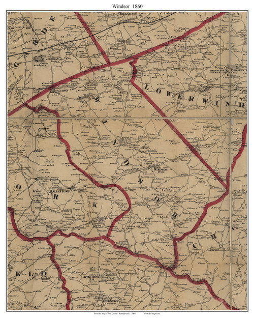 Windsor Township, Pennsylvania 1860 Old Town Map Custom Print - York Co ...