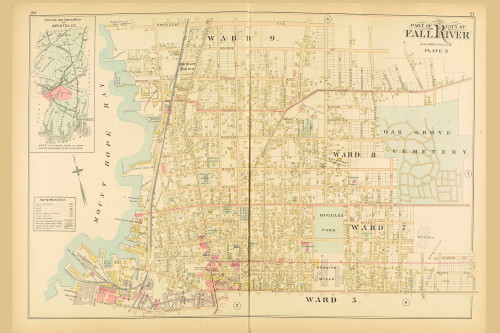 Fall River City - Plate 3, Massachusetts 1895 Old Town Map Reprint ...