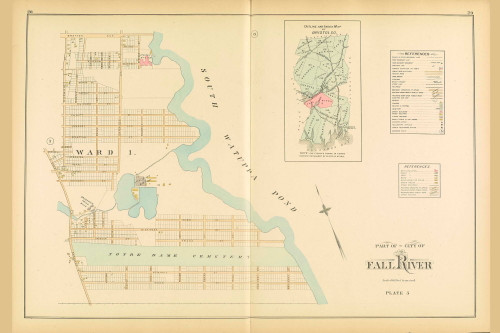 Fall River City - Plate 5, Massachusetts 1895 Old Town Map Reprint ...