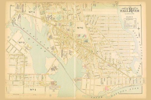 Fall River City - Plate 6, Massachusetts 1895 Old Town Map Reprint ...