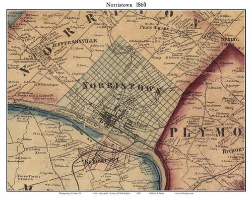 Norristown Township, Pennsylvania 1860 Old Town Map Custom Print ...