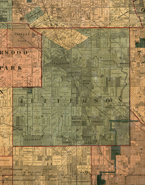 Jefferson, Illinois 1886 Old Town Map Custom Print - Cook Co. - OLD MAPS