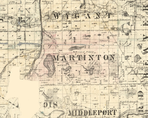 Martinton, Illinois 1860 Old Town Map Custom Print - Iroquois ...