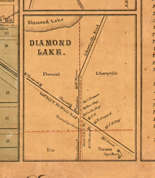 Diamond Lake Village - Lake Co., Illinois 1861 Old Town Map Custom ...