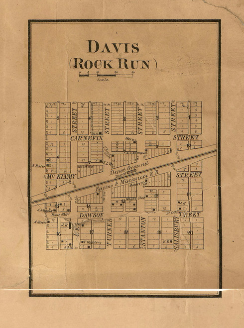 Rock Run & Davis Villages - Stephenson Co., Illinois 1859 Old Town Map ...