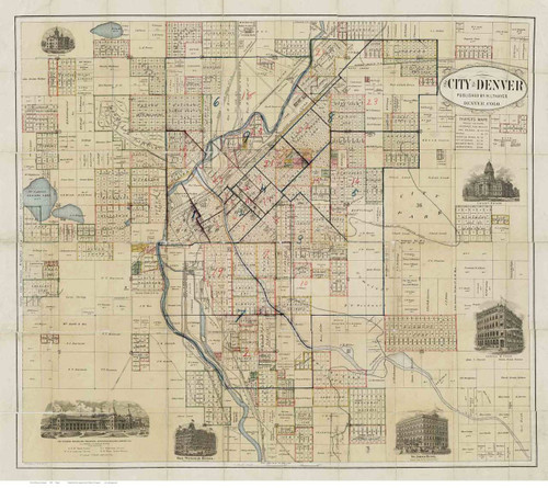 Denver 1883 Thayer - Old Map Reprint - Colorado Cities - OLD MAPS