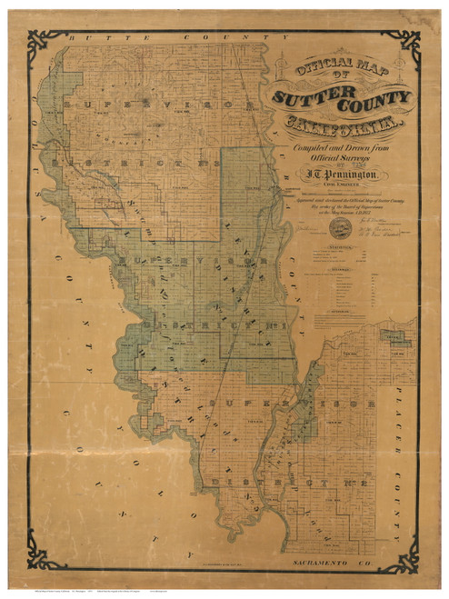 Sutter County California 1873 - Old Map Reprint - OLD MAPS