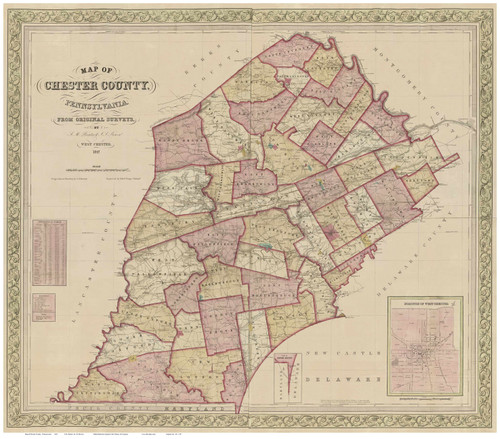 Chester County Pennsylvania 1847 - Old Map Reprint - OLD MAPS