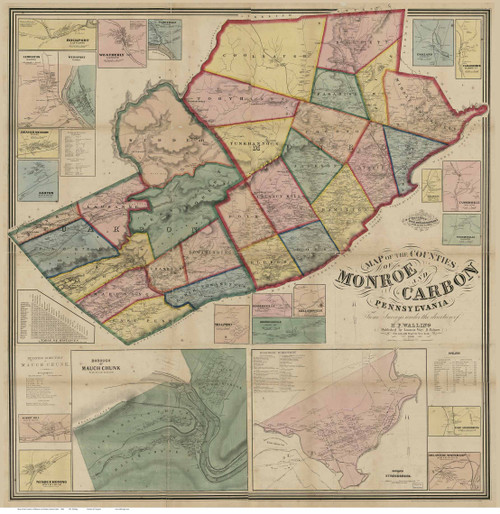 Monroe & Carbon County Pennsylvania 1860 - Old Map Reprint - OLD MAPS