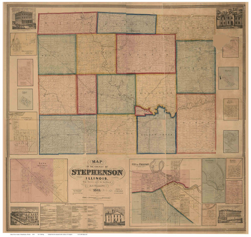 Stephenson County, Illinois 1859 - Old Map Reprint - OLD MAPS