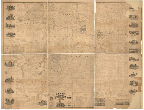St. Joseph County, Indiana 1863 - Old Map Reprint - OLD MAPS