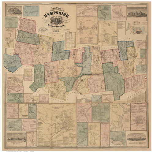 Hampshire County Massachusetts 1860 - Old Map Reprint - OLD MAPS