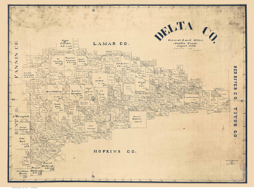 Delta County Texas 1889 (1932) - Old Map Reprint - OLD MAPS