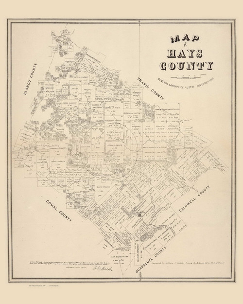 Hays County Texas 1880 - Old Map Reprint - OLD MAPS