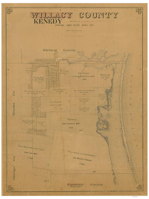 Kenedy County Texas 1913 (1921) Copy C - Old Map Reprint - OLD MAPS