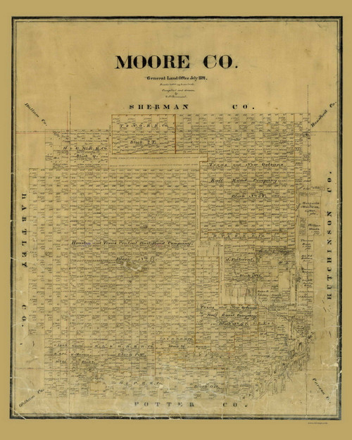 Moore County Texas 1891 - Old Map Reprint - OLD MAPS
