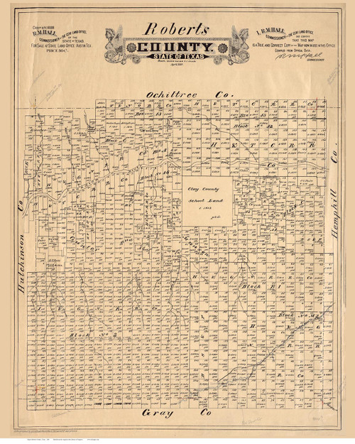 Roberts County Texas 1888 - Old Map Reprint - OLD MAPS