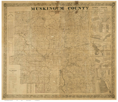 Muskingum County Ohio 1852 - Old Map Reprint - OLD MAPS