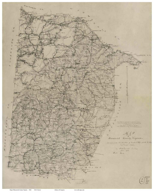 Brunswick County Virginia 1864 - Old Map Reprint - OLD MAPS
