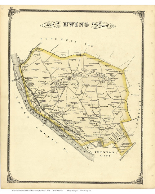 Ewing Township, New Jersey 1875 Old Town Map Reprint - Mercer Co. - OLD ...